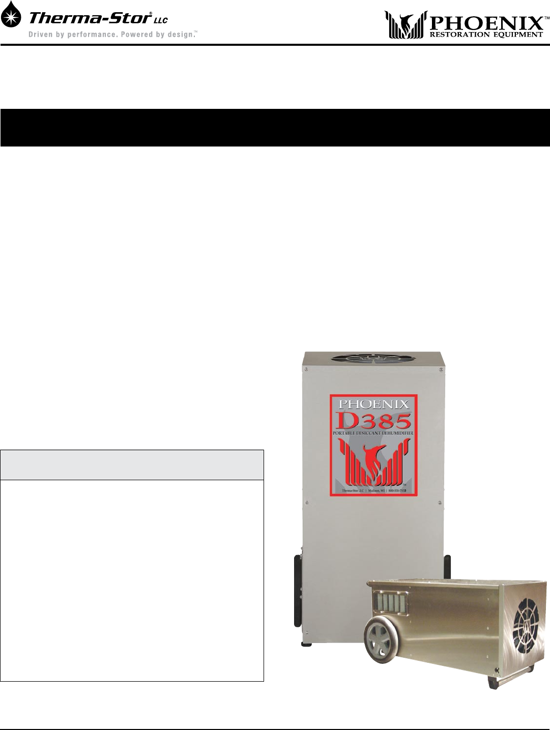 Therma-Stor Products Group D385 Manual