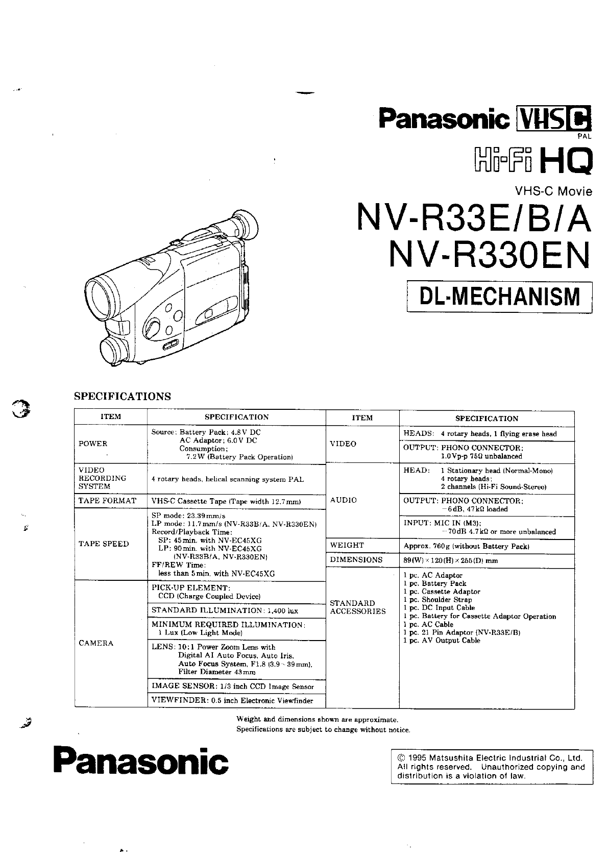 Panasonic NV-R33E/B/A Manual